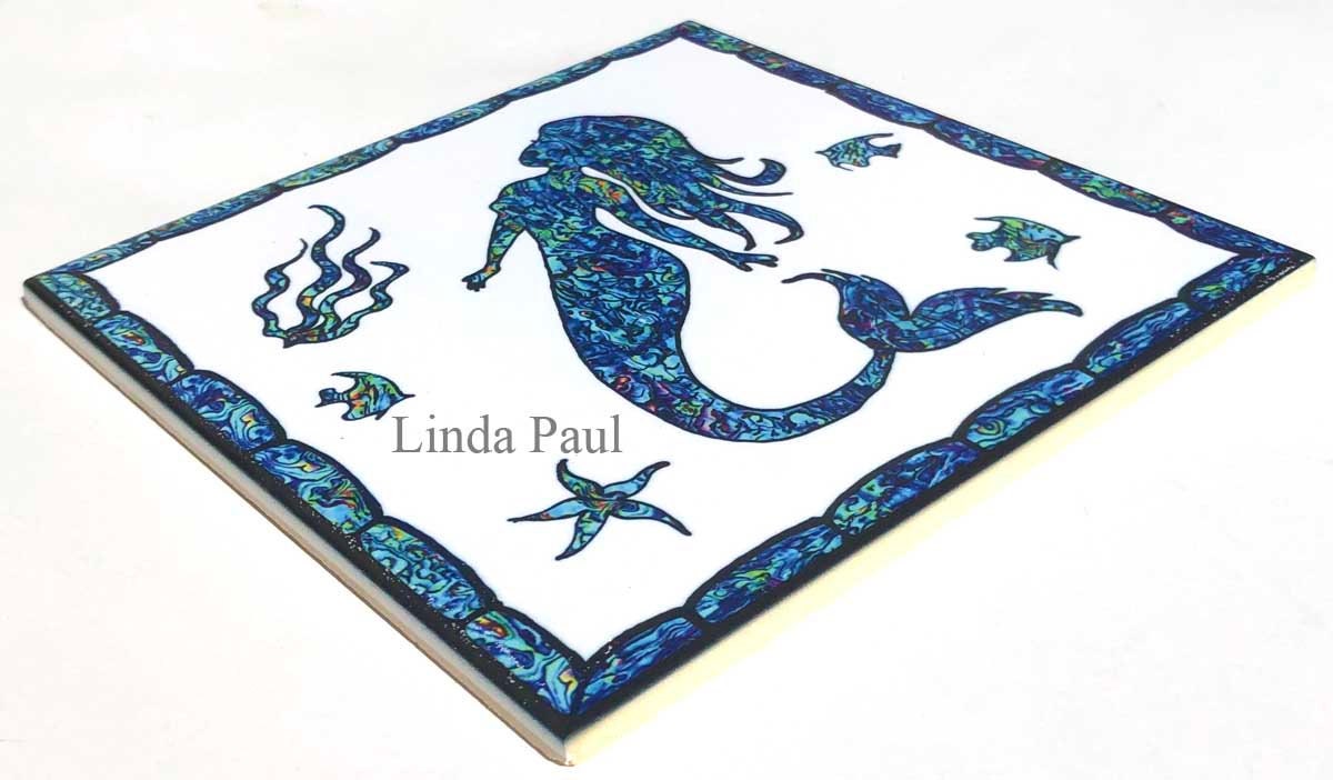 Mermaid Tile In Ocean Blue Design Ceramic Tile By Artist Etsy
