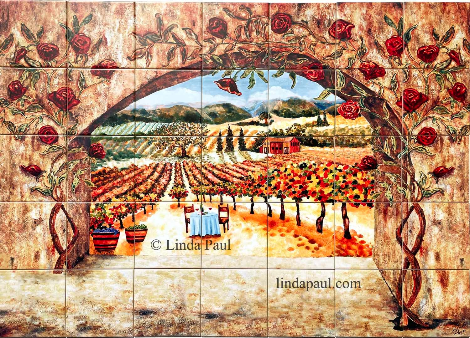 Roses and Vines Tile Mural Kitchen Backsplash of Vineyard in 4 Sizes on ...