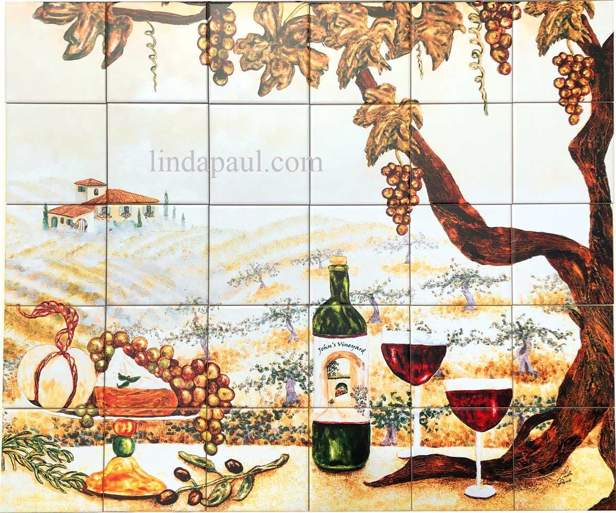 Italian Kitchen Tile Mural Backsplash of Vineyard Wine and Grapes in 3 ...