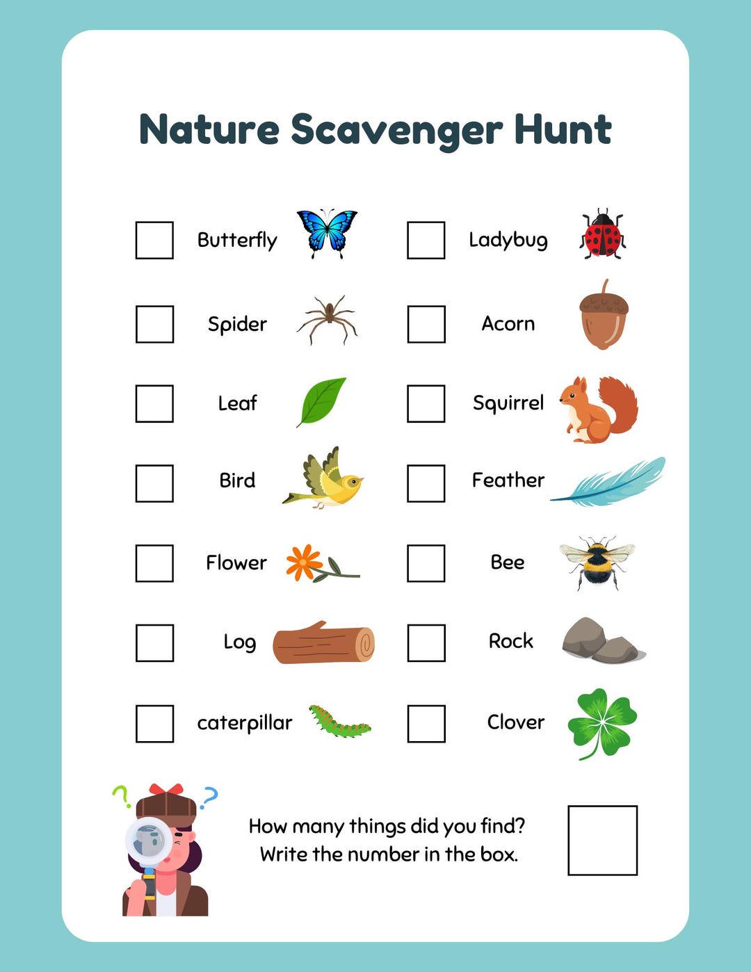 Nature Scavenger Hunt for Kids - Outdoor Adventure Printable Activity ...