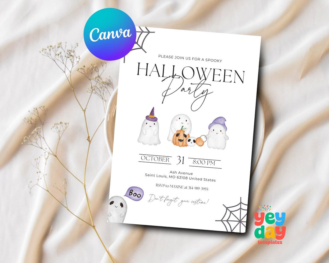 Halloween Party Digital Invitation, Simple Editable Halloween Party ...
