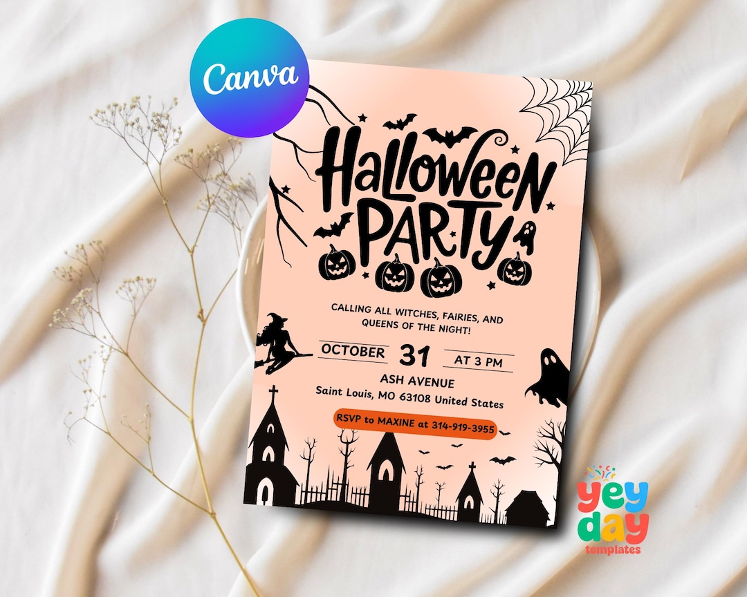 Editable Halloween Party Invitation, Halloween Party Invite, DIY ...