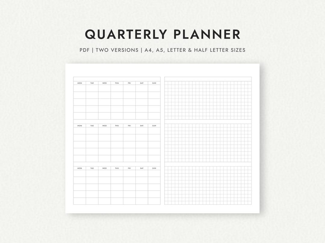 Quarterly Planner: Landscape Orientation - A4/a5/letter/half Letter ...