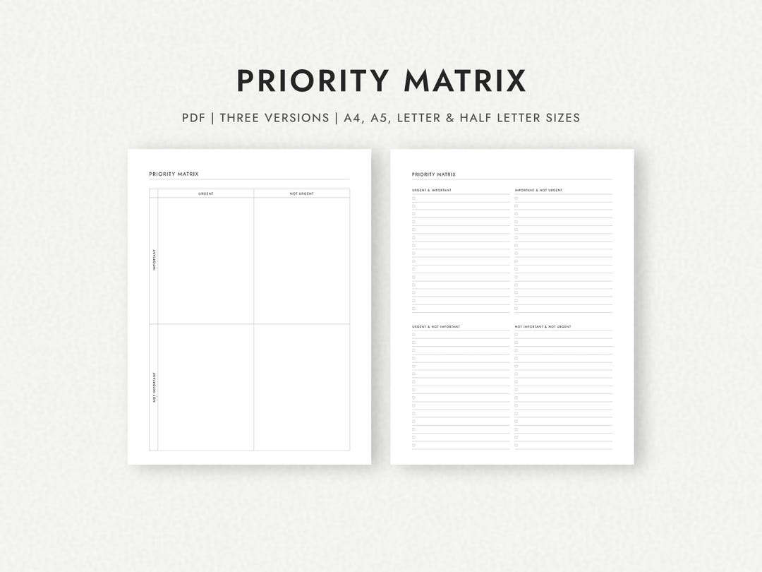 Priority Matrix: Three Versions - A4/a5/letter/half Letter Sizes ...