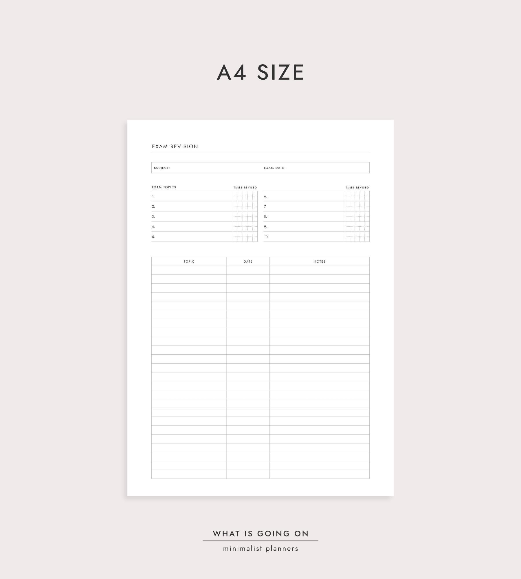 Exam Revision Planner: One or Two-pages - A4 & Letter Sizes (printable ...
