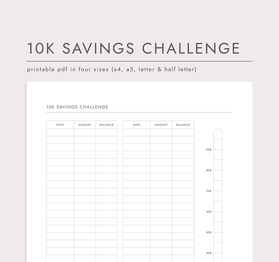 10K Savings Challenge, PDF Printable Planner, Instant Download, A4, A5 ...