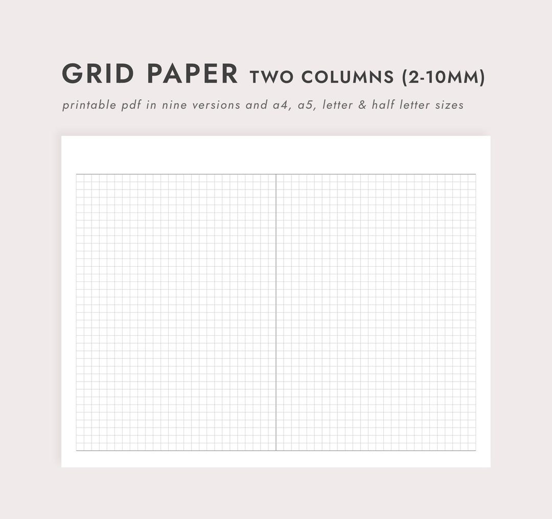 Grid Paper: Landscape With Two Columns (2-10mm Spacing) - A4/a5/letter ...