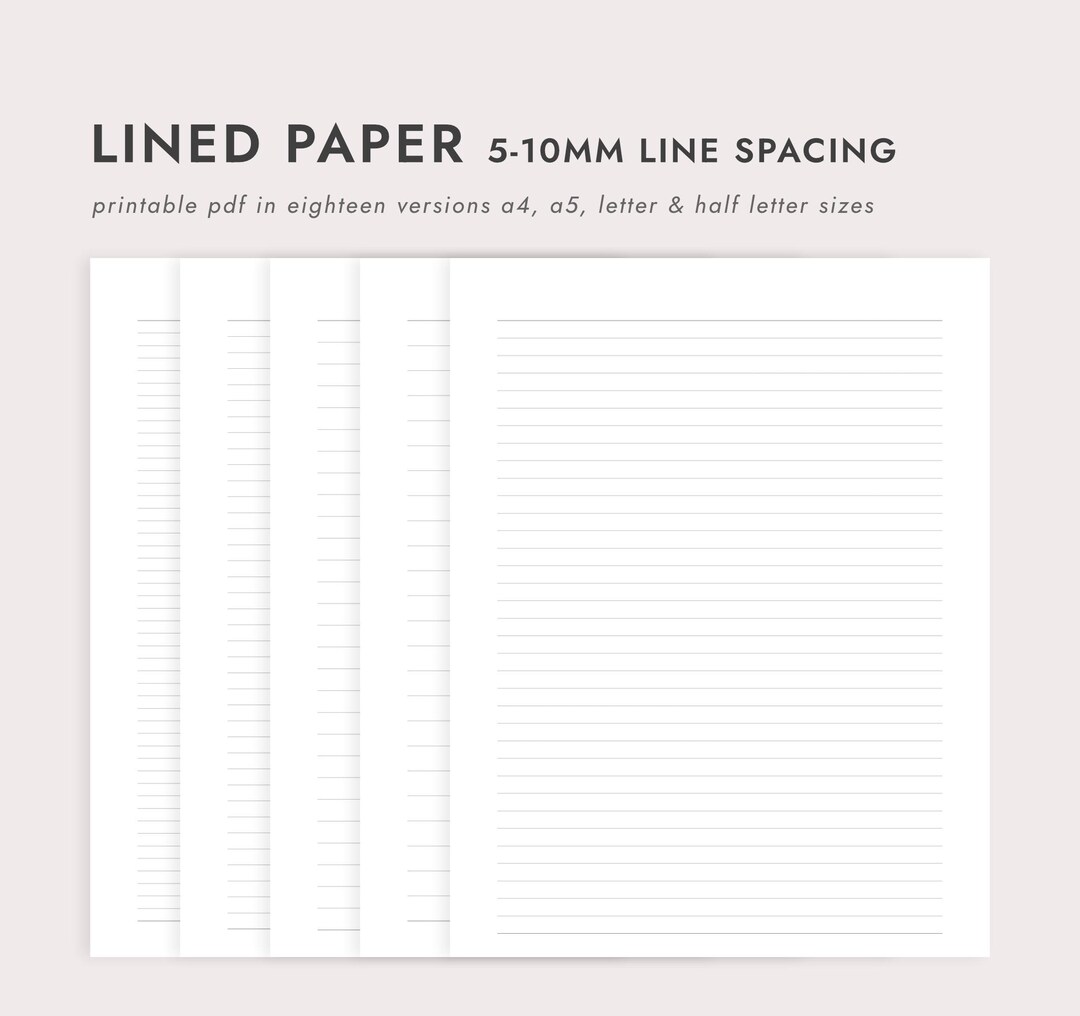 Lined Note Paper: Wide & Narrow Margins, 5-10mm Spacing - A4/a5/letter ...