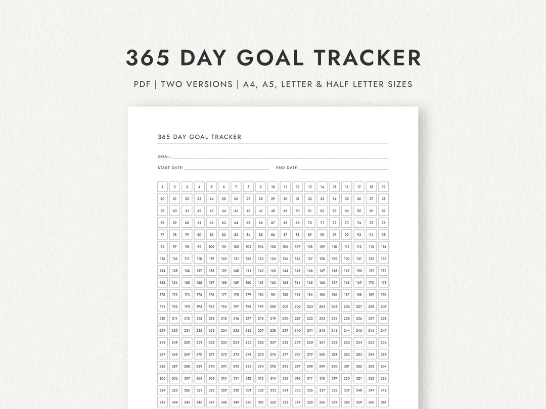 365 Day Goal Tracker: Two Versions - A4/a5/letter/half Letter Sizes ...