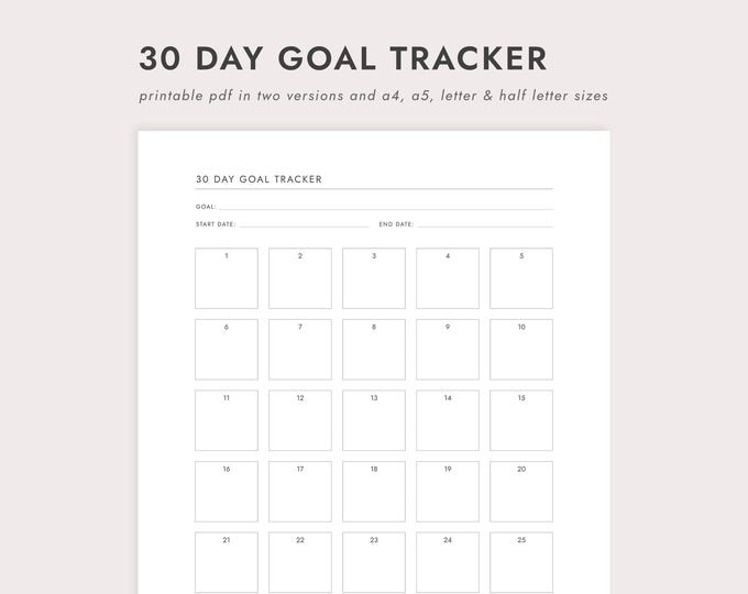 30 Day Challenge Printable Template, Fillable PDF Planner, Digital ...