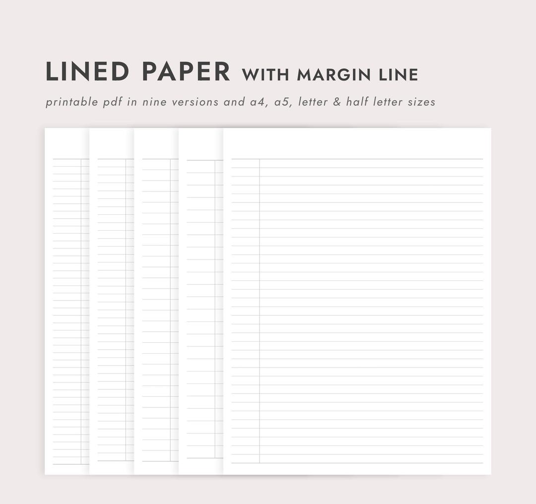 Lined Note Paper With Margin Line: 5-10mm Line Spacing - A4/a5/letter ...