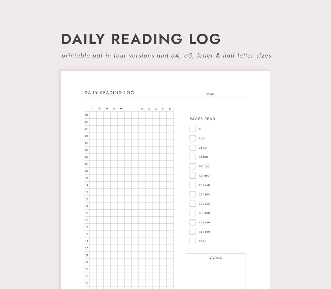 Daily Reading Log: Pages Read and Time Read Versions - A4/a5/letter ...