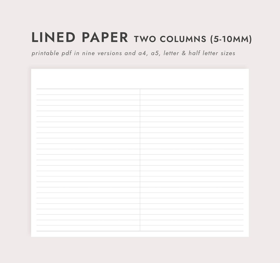 PDF Lined Paper: Landscape With Two Columns (5-10mm Ruled) - A4/a5 ...