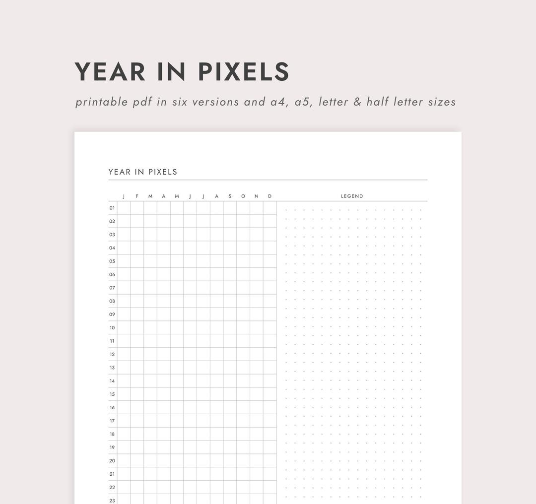 Year in Pixels, PDF Printable Planner, Instant Download, A4/a5/letter ...