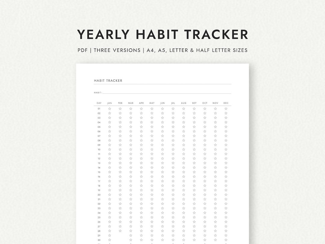 Yearly Habit Tracker With Stars: Three Versions - A4/a5/letter/half ...