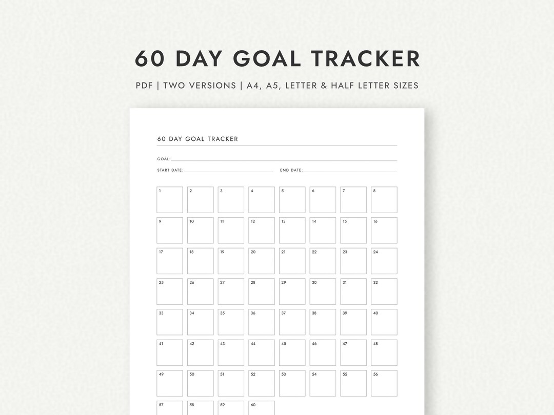 60 Day Goal Tracker: Two Versions - A4/a5/letter/half Letter Sizes ...