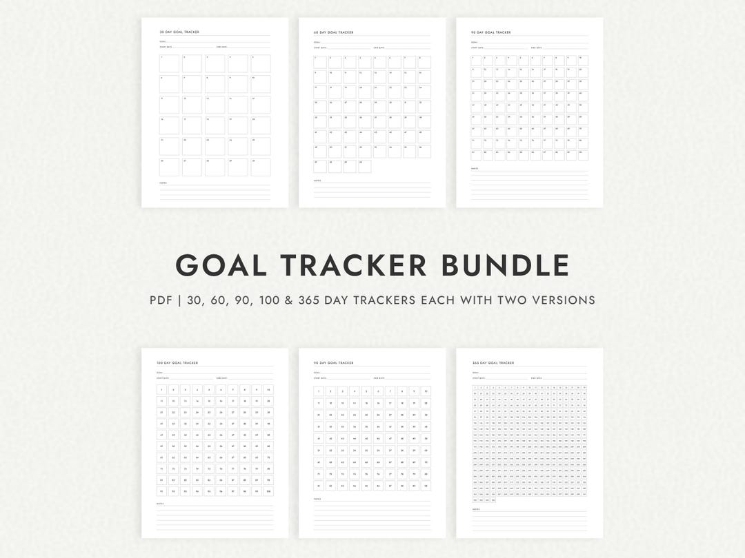 Goal Tracker Bundle: 30, 60, 90, 100 & 365 Day Goal Trackers - A4/a5 ...