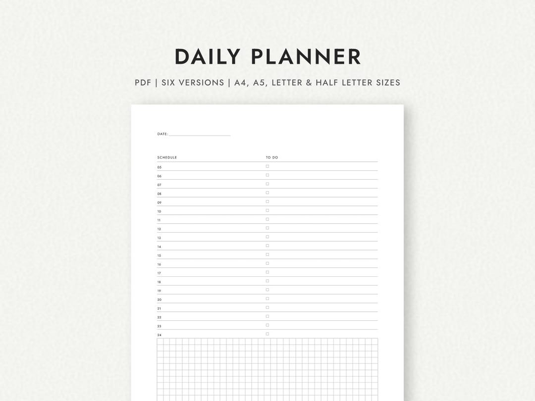 Daily Planner With Grid or Lined Notes - A4/a5/letter/half Letter Sizes ...