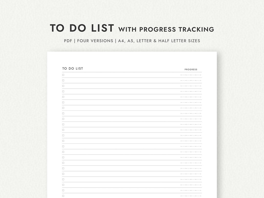 To Do List With Progress Tracking - A4/a5/letter/half Letter Sizes ...
