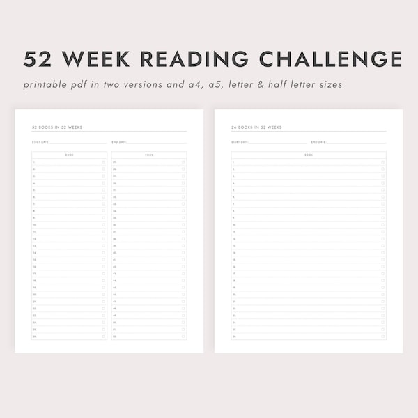 52 Week Calendar Pdf - Etsy