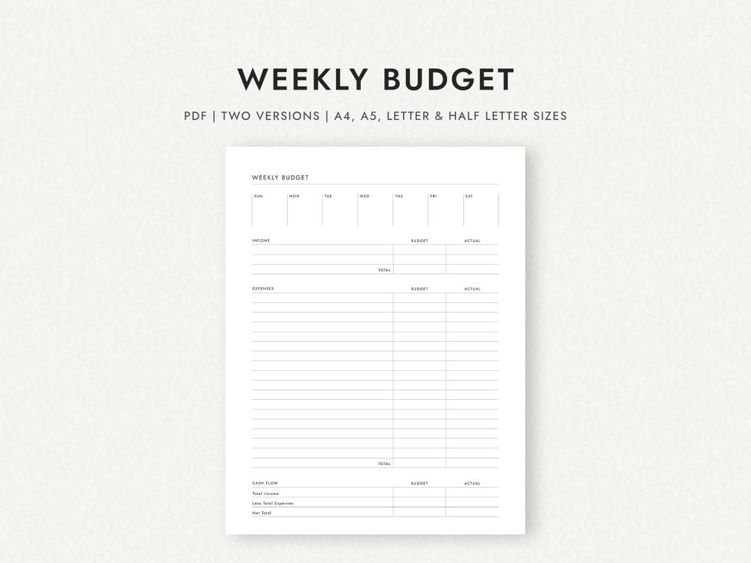 Weekly Budget: Two Versions - A4/a5/letter/half Letter Sizes (printable ...