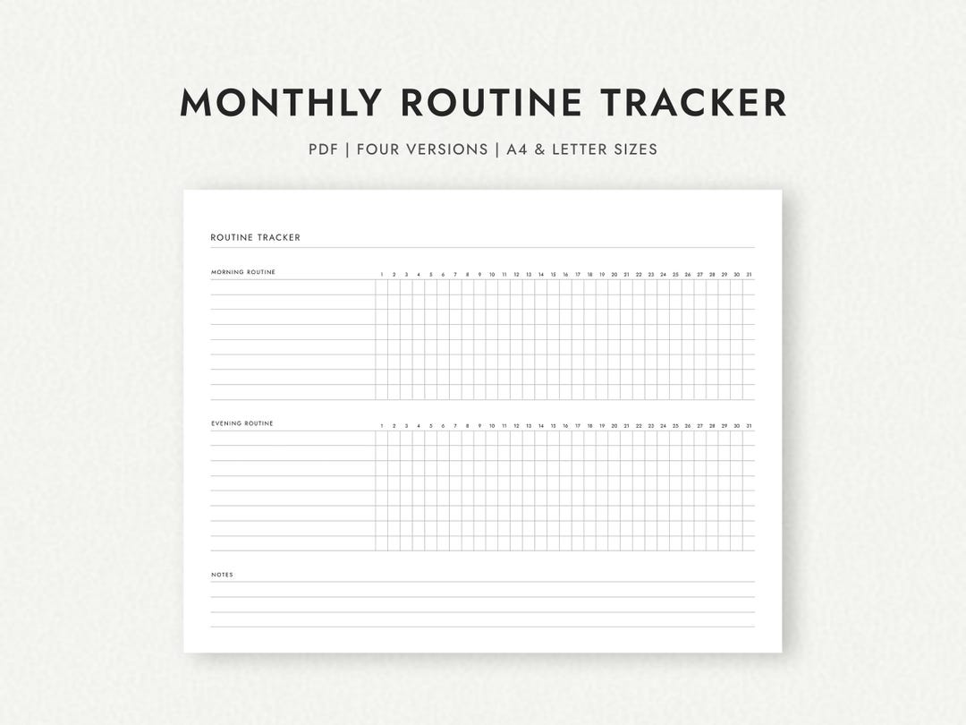 Monthly Routine Tracker: Portrait and Landscape Versions - A4 & Letter ...