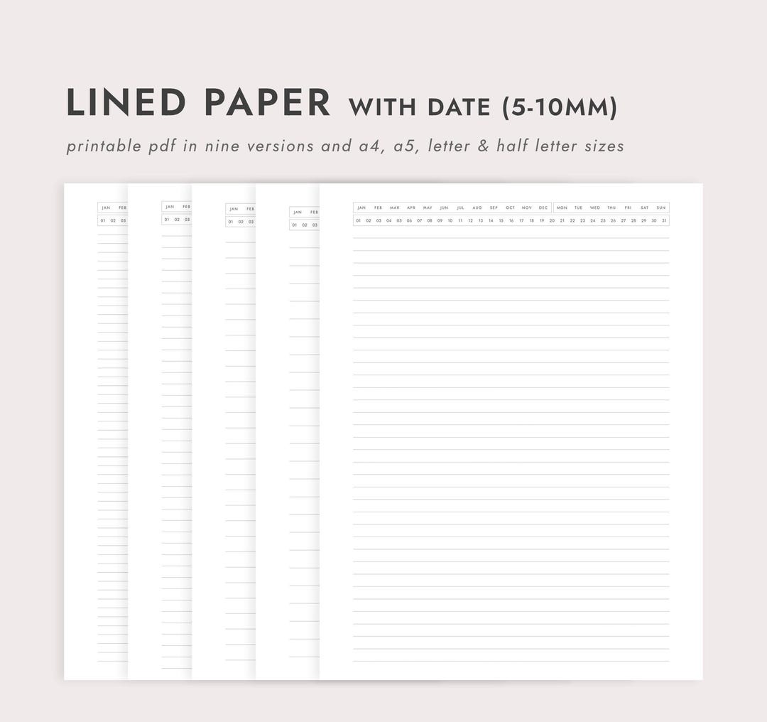 Lined Paper With Date: 5mm-10mm Line Spacing - A4/a5/letter/half Letter ...