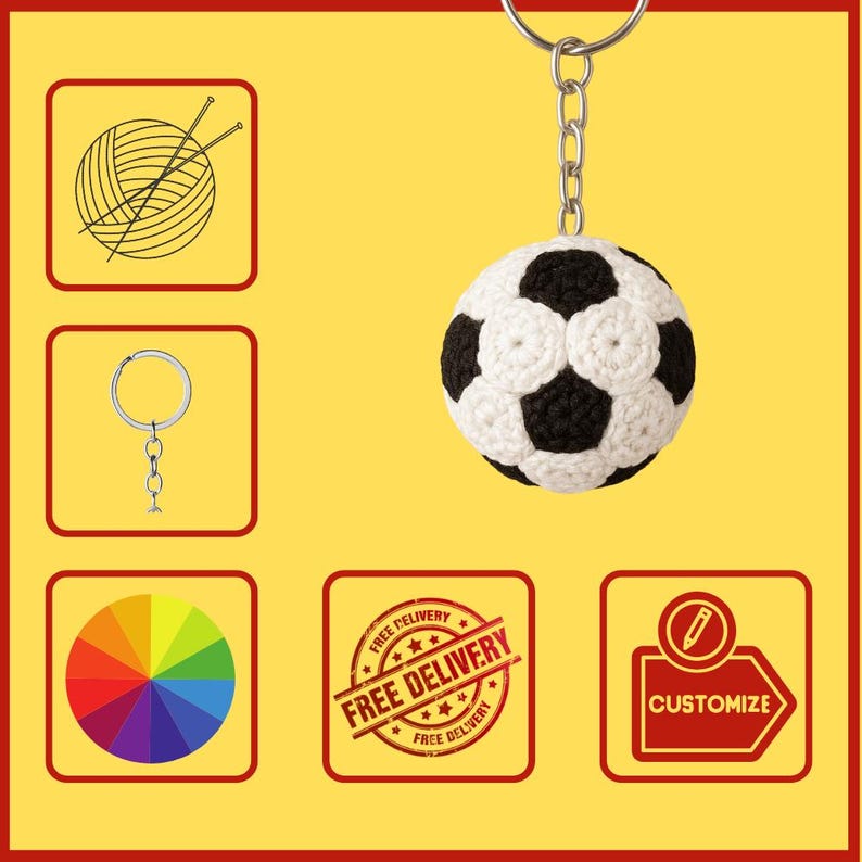 Set of 3 Crochet Soccer Ball Keychain | Custom Colors | Football Fans ...