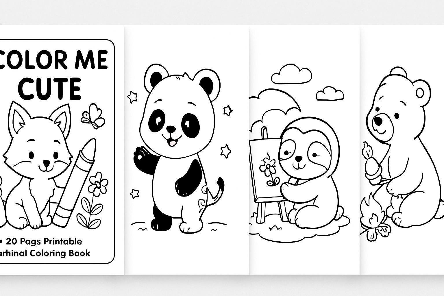 Color Me Cute! Printable Animal Coloring Pages – Fun Digital Book for ...