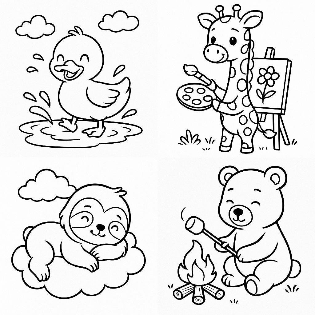 Color Me Cute! Printable Animal Coloring Pages – Fun Digital Book for ...