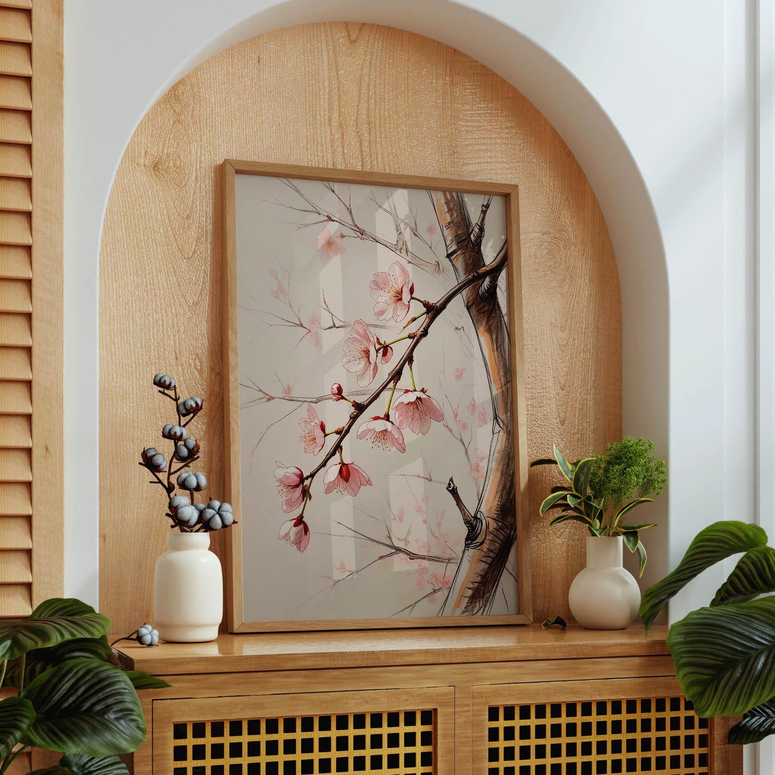 Pink Blossom Wall Art – Japanese Sakura Buds, Digital Botanical Poster ...