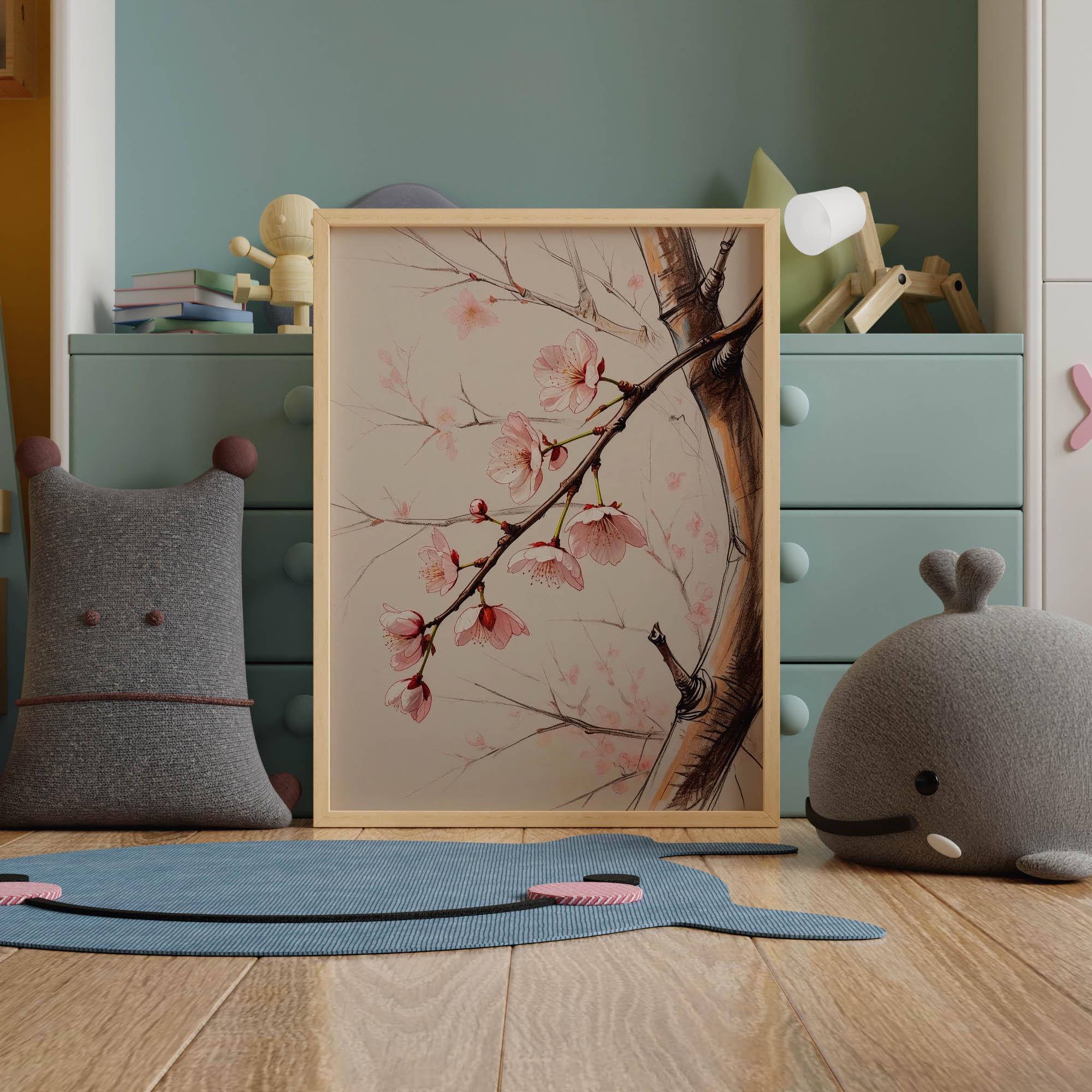 Pink Blossom Wall Art – Japanese Sakura Buds, Digital Botanical Poster ...