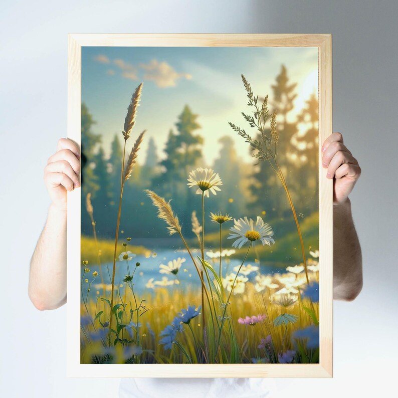 Meadow Wildflower Field Digital Wall Art – Serene Landscape With ...