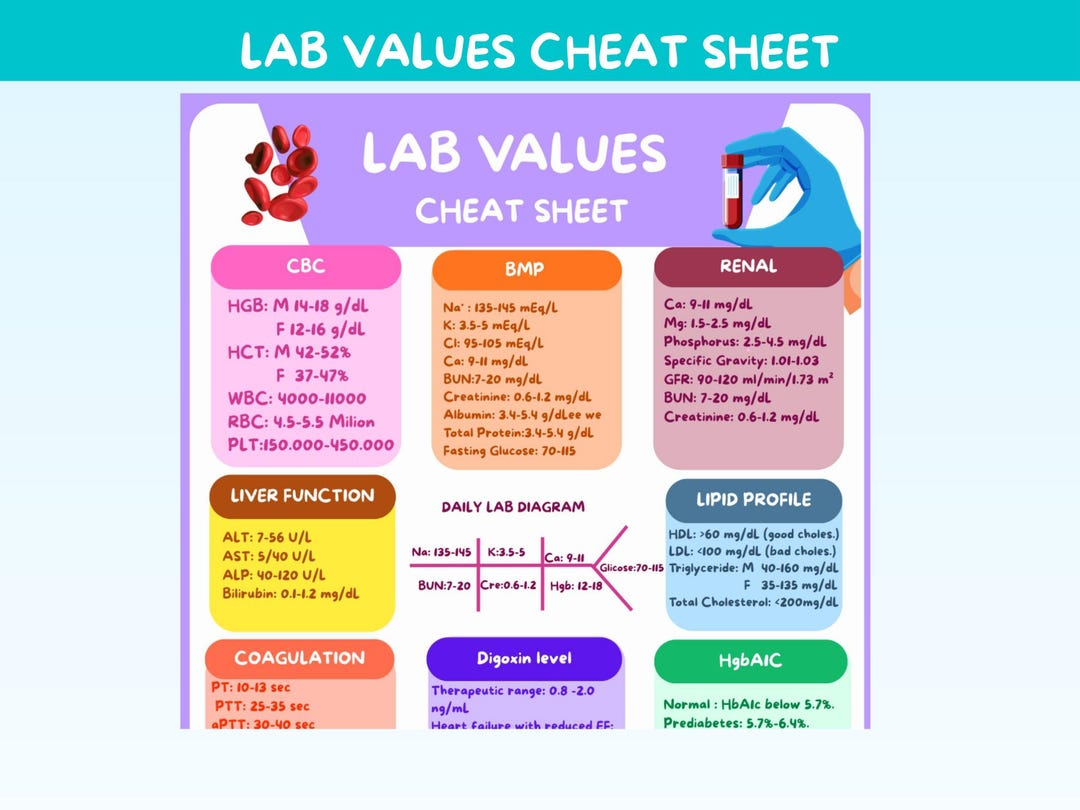 Lab Values Cheat Sheet - Etsy
