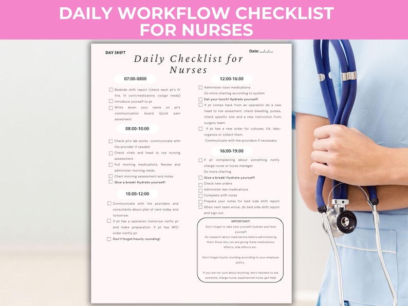 Editable Nursing Daily Checklist, Daily Workflow Checklist, to Do List ...