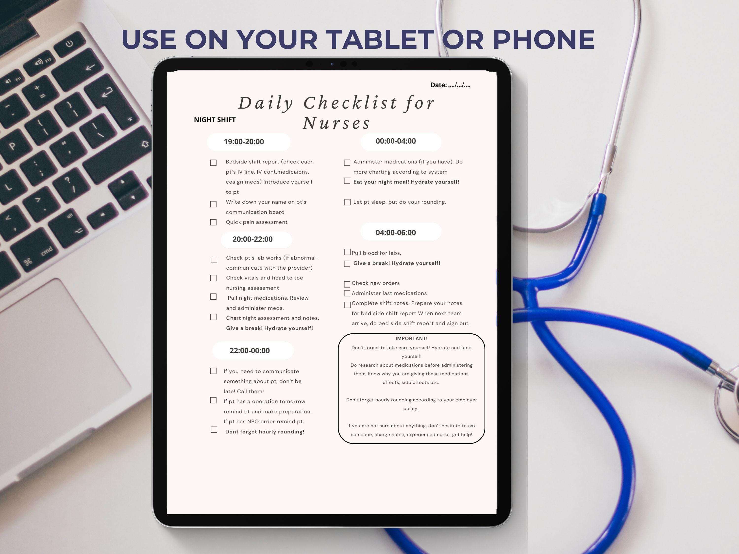 Editable Nursing Daily Checklist, Daily Workflow Checklist, to Do List ...