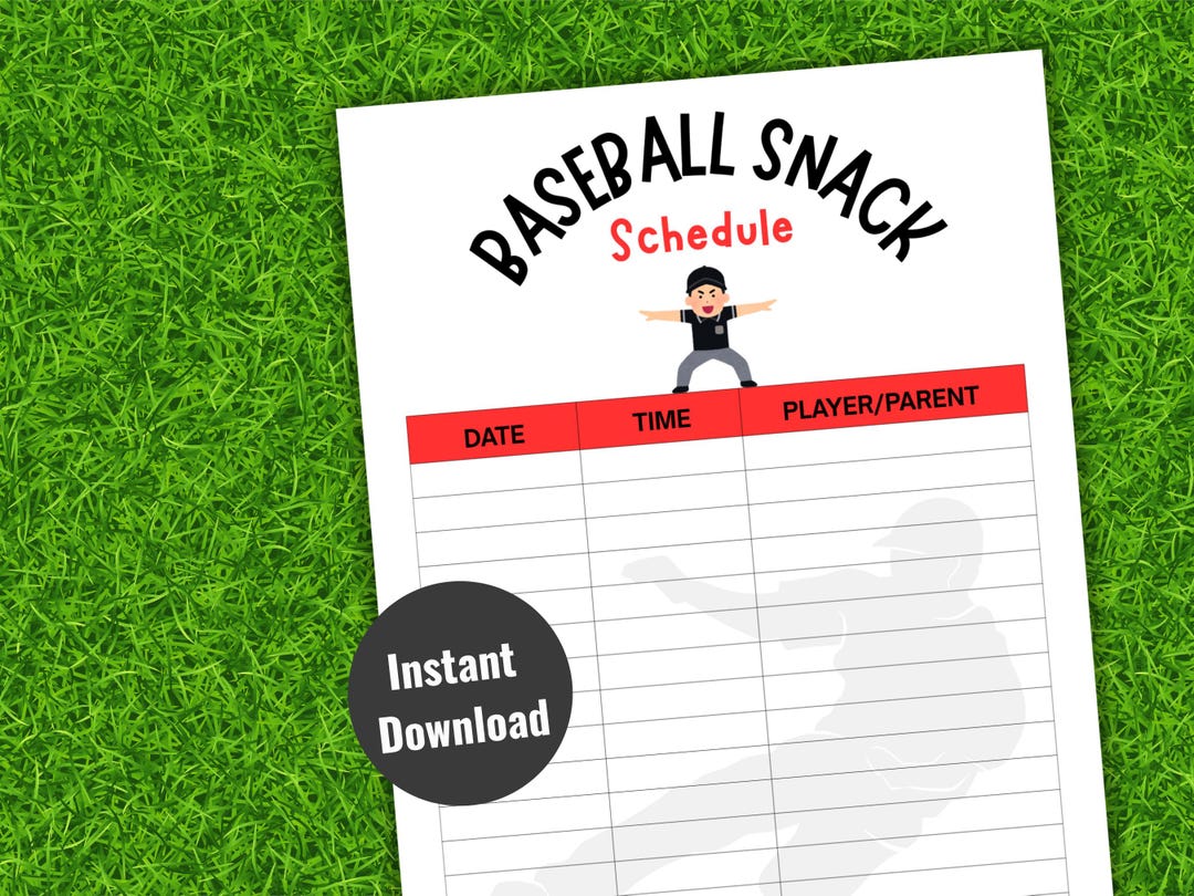 Printable Baseball Team Snack Schedule Sign up List Sheet Instant ...
