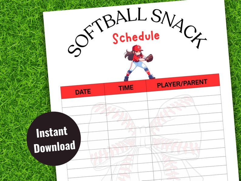 Softball Team Snack Schedule Sign up Sheet Instant Download Printable ...