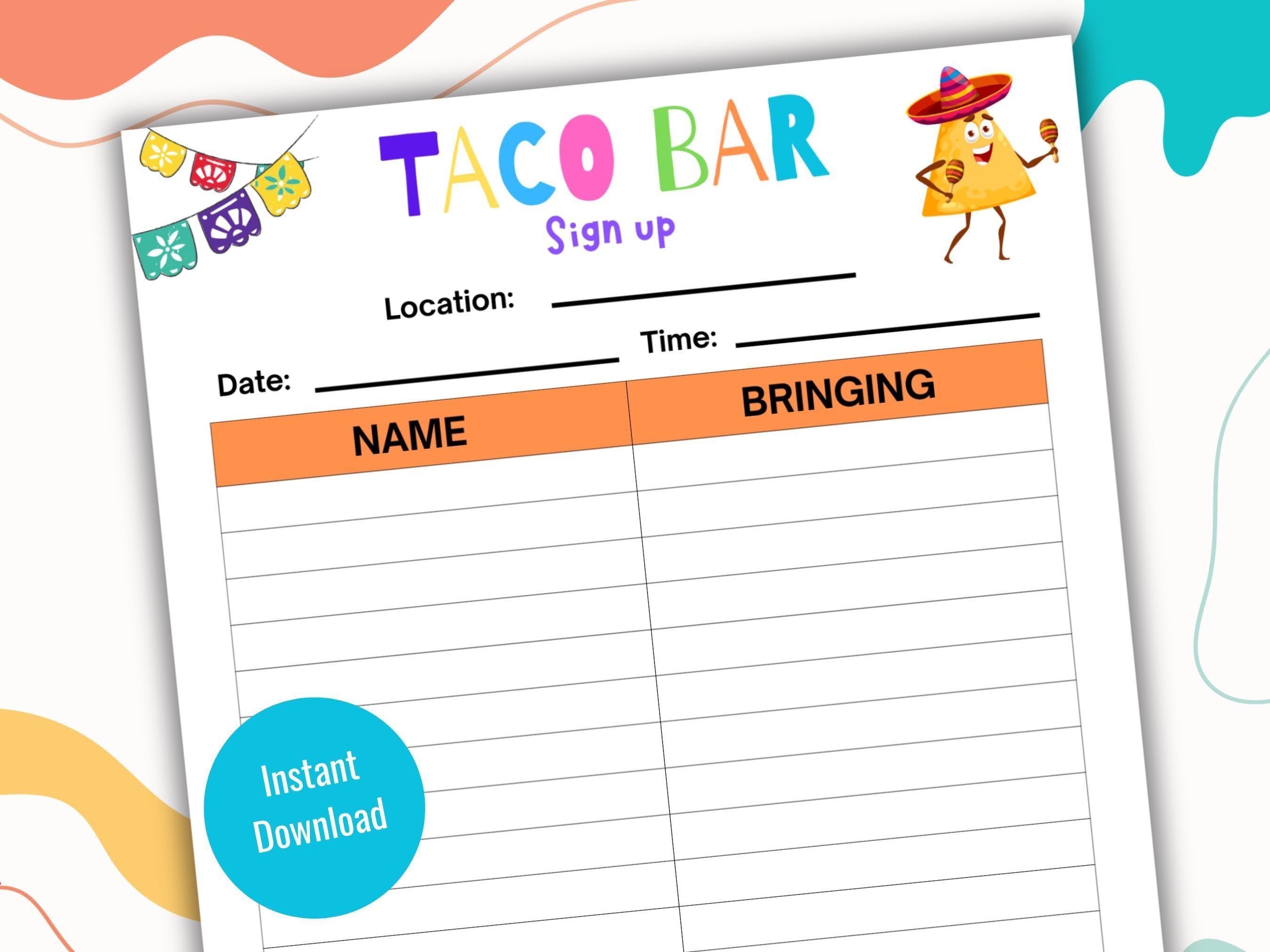 Taco Bar Sign Up Sheet Template