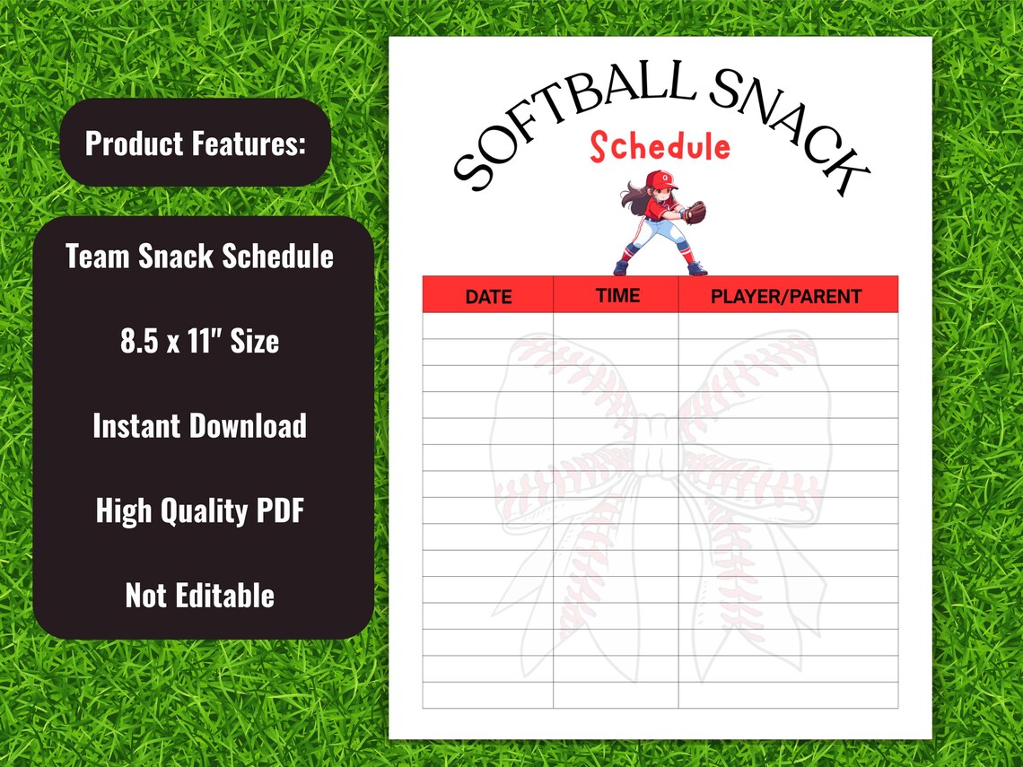 Softball Team Snack Schedule Sign up Sheet Instant Download Printable ...