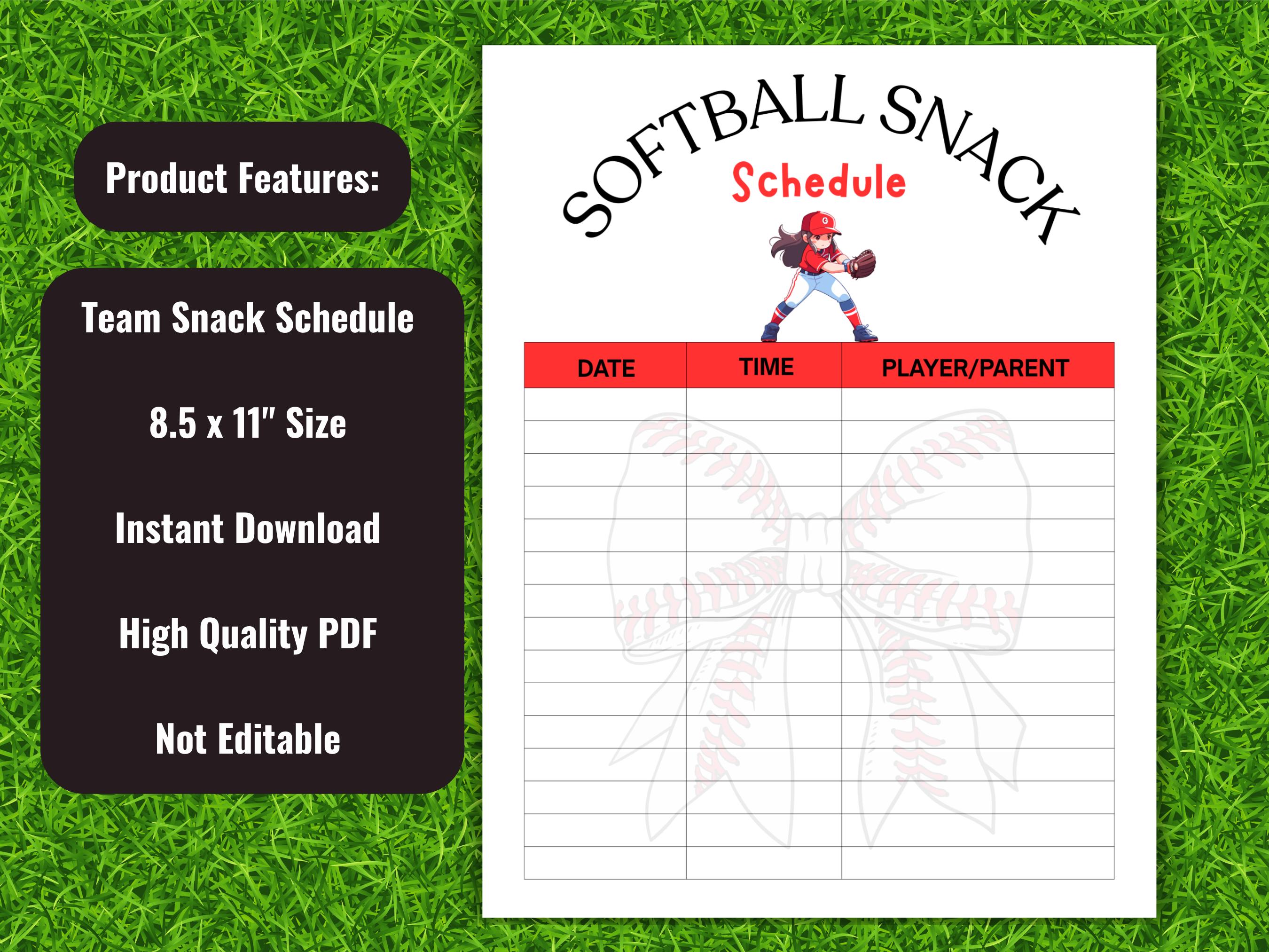 Softball Team Snack Schedule Sign up Sheet Instant Download Printable ...