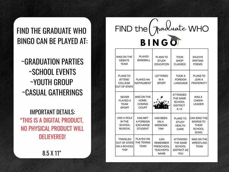 Graduation Bingo Ice Breaker Game for Instant Download - Etsy