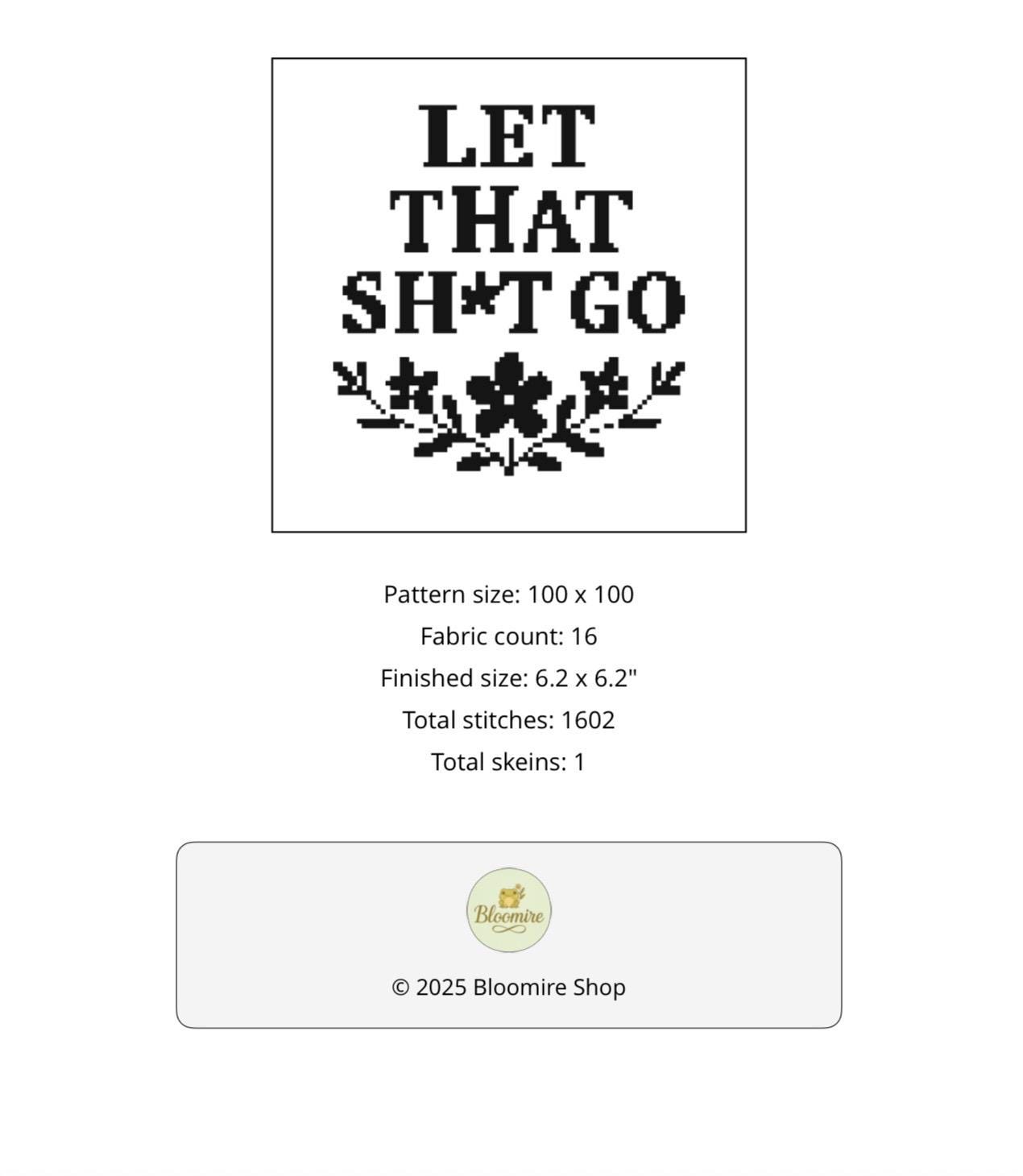 Let That Sh*t Go Cross Stitch Pattern – Funny PDF Embroidery – Digital ...