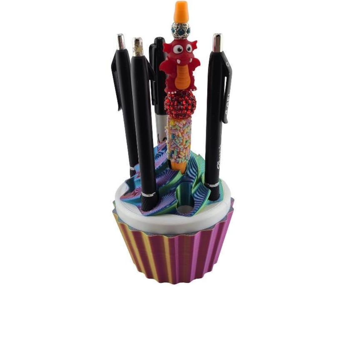 Cupcake Pen Holder – 3D Printed Rotating Desk Organizer, Teacher Gift ...