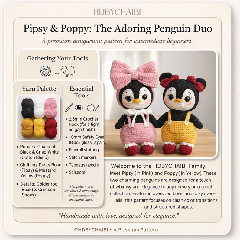 Penguin Crochet Pattern PDF – Pipsy & Poppy Amigurumi Duo With Overalls ...