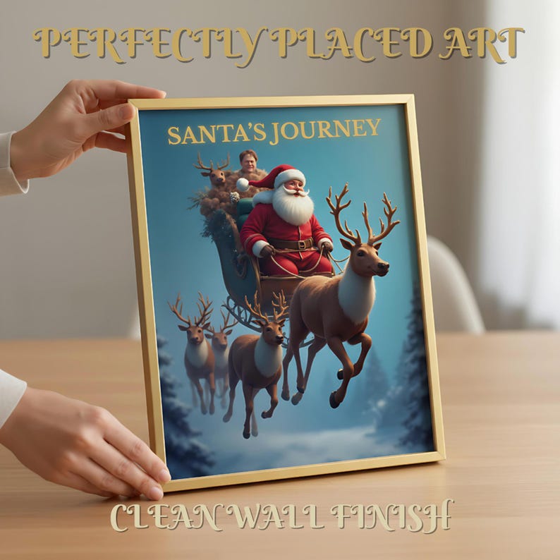 Printable Christmas Wall Art, Santa Journey, Santa Sleigh Stairway ...