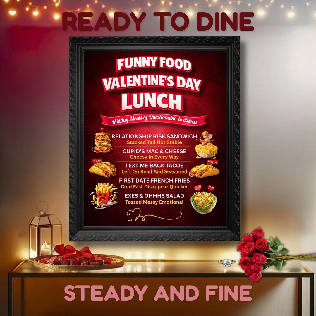 Funny Food Valentines Day Lunch Menu Printable, Valentines Party Decor ...