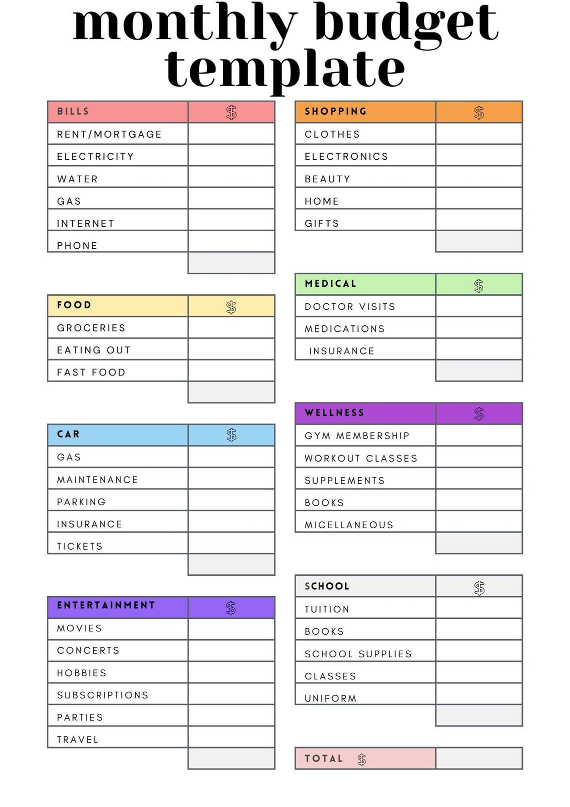Digital Planner, Budget Template, Printable to Do List, Monthly Budget ...