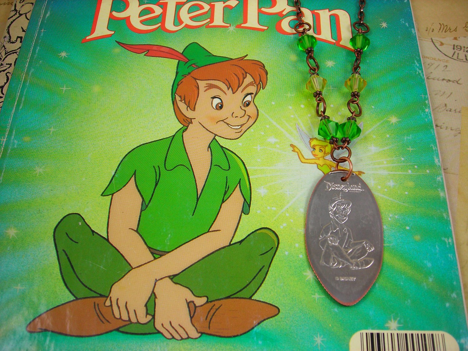 Disneyland PETER PAN with Green/Yellow Swarovski Bead | Etsy