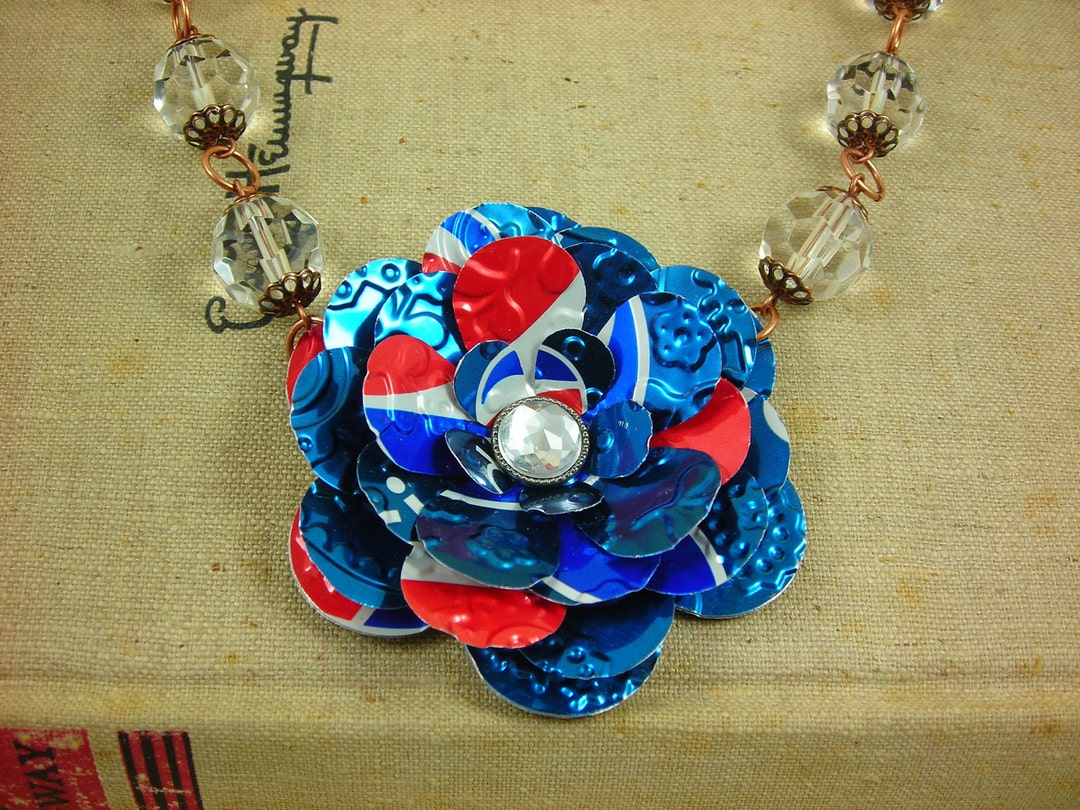 Pepsi Rose and Crystal Necklace. Recycled Soda Can Art. - Etsy